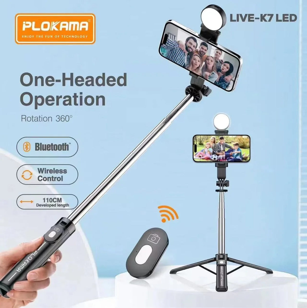 SELFIE STICK PLOKAMA LIVE K7-PRO WITH 2 RECHARGEABLE LIGHTS – Asaniyan
